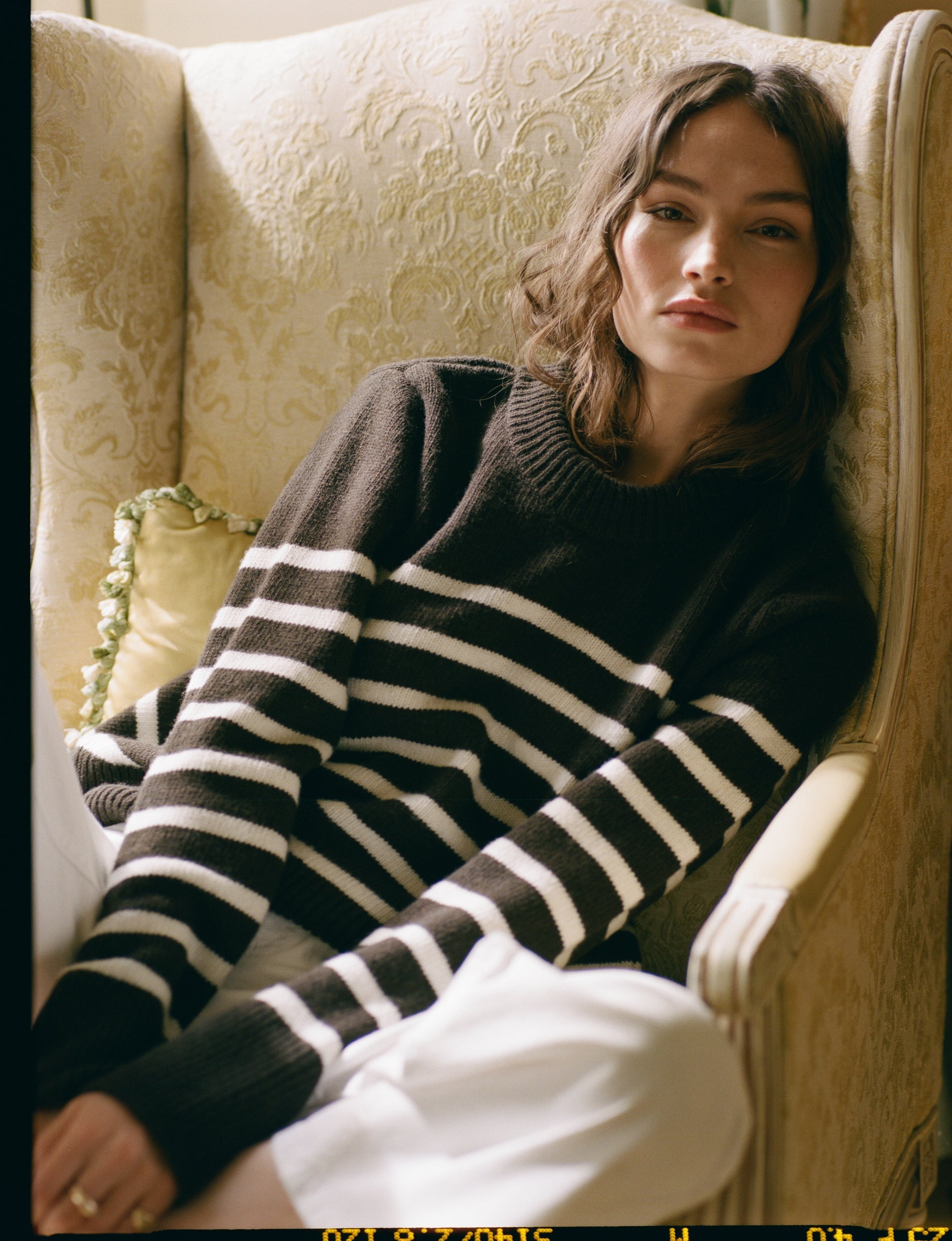 Devon Jumper: Wool, Chocolate with Cream Stripes – With Nothing Underneath