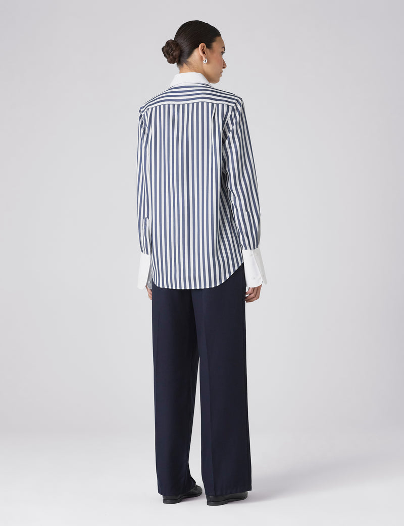 The Boyfriend Contrast Exaggerated Cuff: TENCEL™ Lyocell, Navy Blue St ...